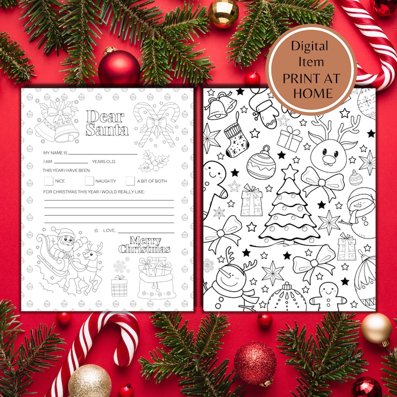 Printable Letter to Santa Coloring Page Christmas Wish List - Etsy