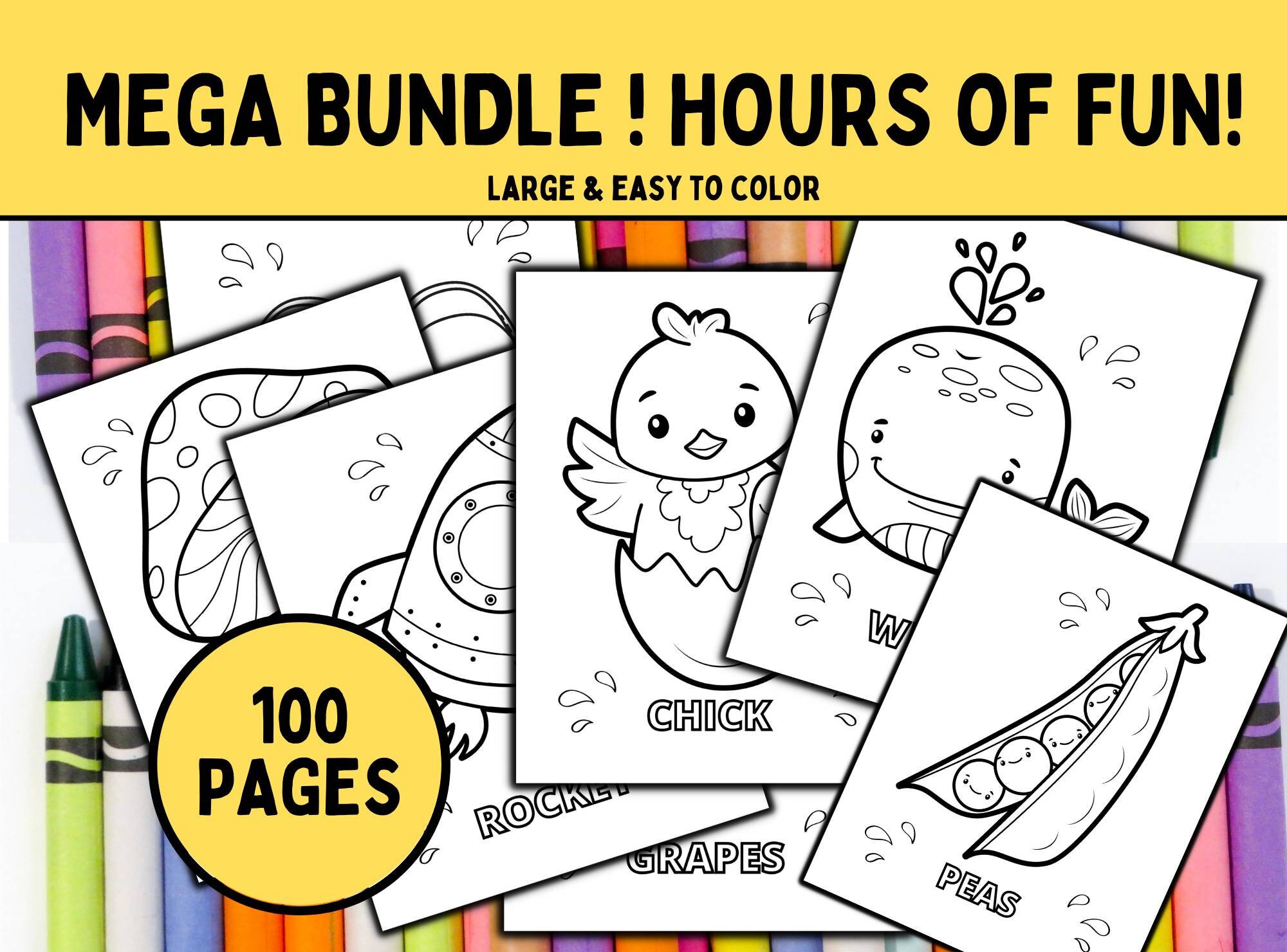 MEGA BUNDLE 100 PRINTABLE Coloring Pages for Toddlers , Preschoolers ...