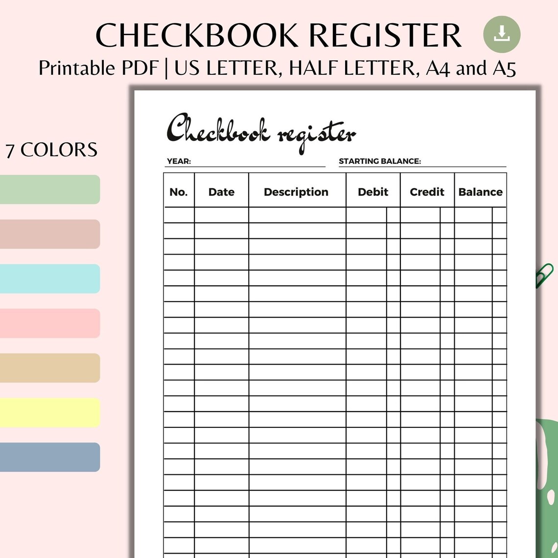 Checkbook Register Printable, Balance Book, Checking Account Tracker ...