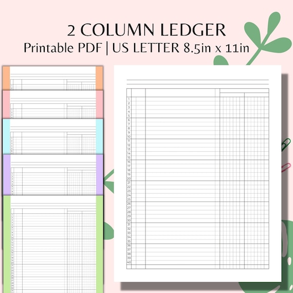 Printable 2 Column Ledger Account for Small Business or | Etsy