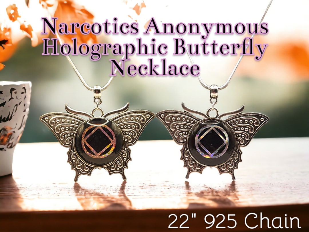 925 Narcotics Anonymous Butterfly Holographic 22" Necklace. NA Jewelry ...