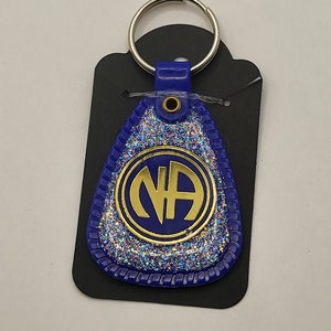 NA Narcotics Anonymous 6 Months Blue & GLITTER Keytag Key Tag Free ...
