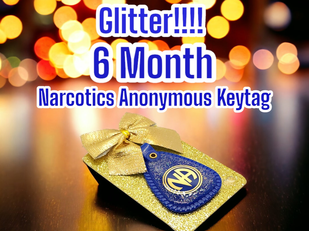NA Narcotics Anonymous 6 Months Blue & GLITTER Keytag! Key Tag Free ...