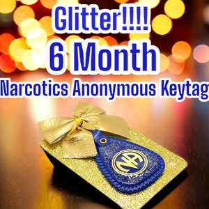 NA Narcotics Anonymous 6 Months Blue & GLITTER Keytag! Key Tag Free ...
