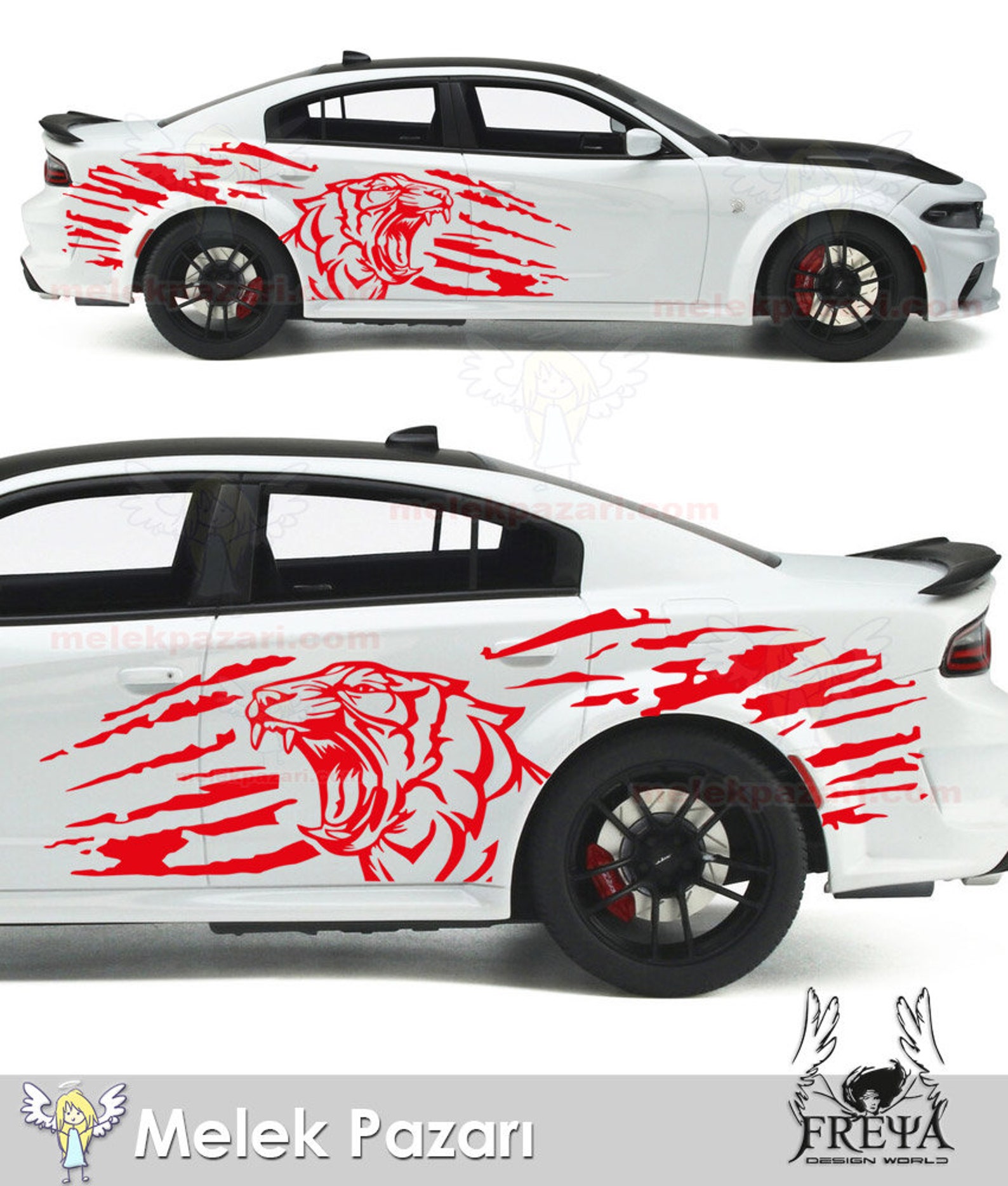 Tiger Fender Top Side Trunk Car Sticker, Wild Tiger Decal. Tiger Side ...
