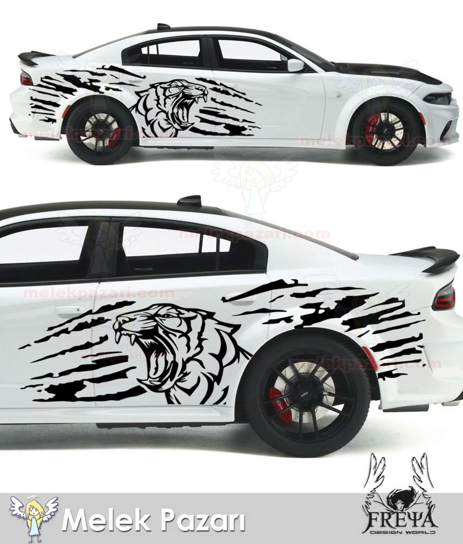 Tiger Fender Top Side Trunk Car Sticker, Wild Tiger Decal. Tiger Side ...