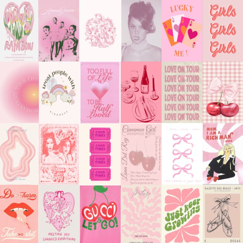 90PCS- Pink Vintage Wall Collage Kit- Retro Aesthetic Wall Art - Pink ...