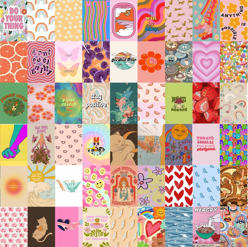 100 PCS Vintage Hippie Wall Collage Kit Retro Vibes - Etsy