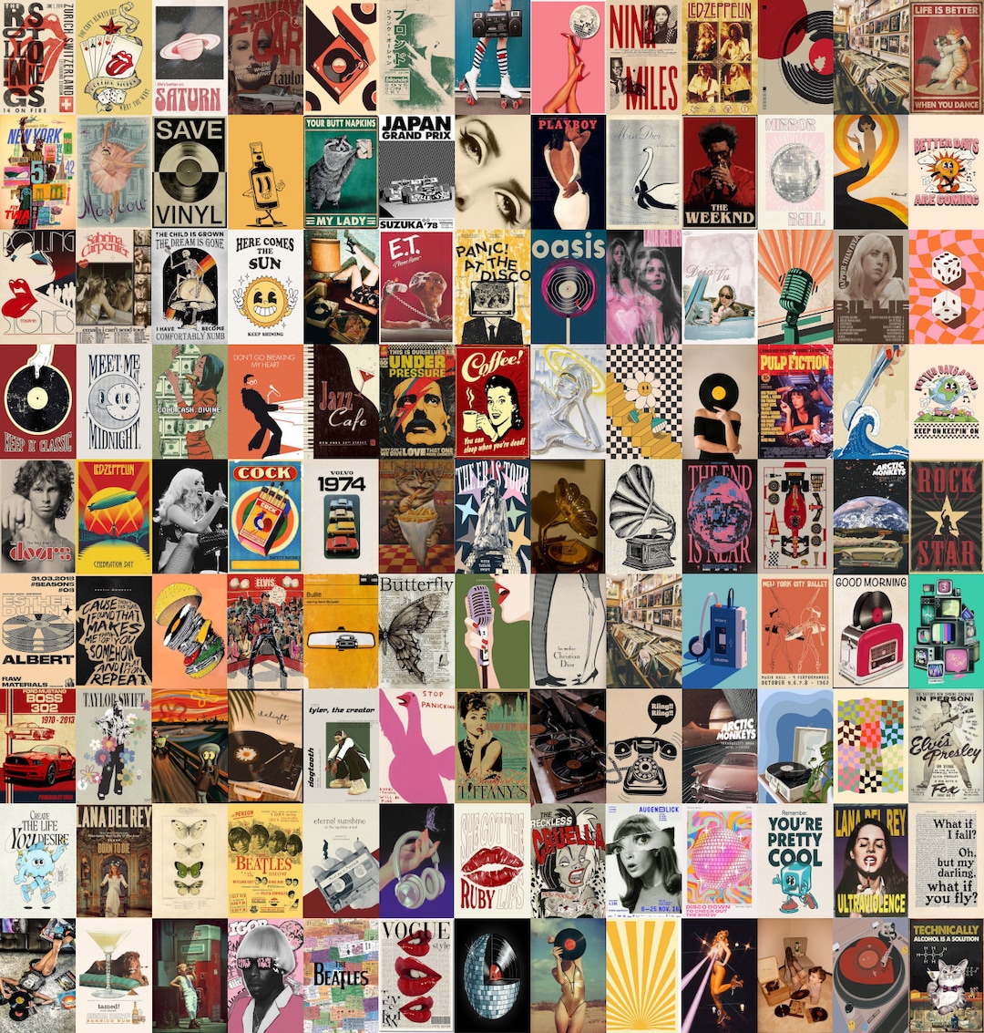115 PCS | Vintage Posters Wall Collage Prints | Music Vintage Wall ...