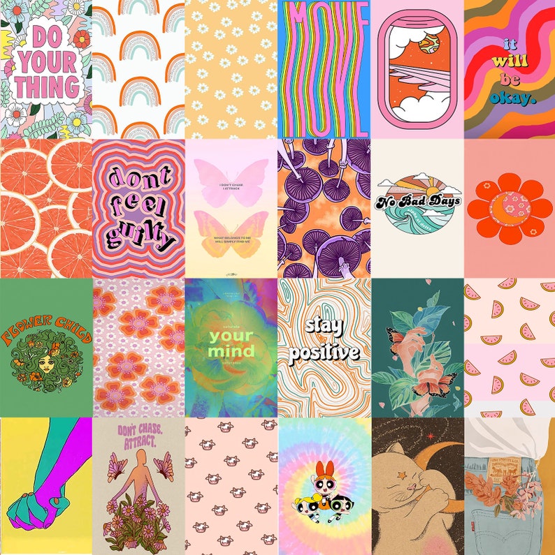 100 PCS Vintage Hippie Wall Collage Kit Retro Vibes - Etsy