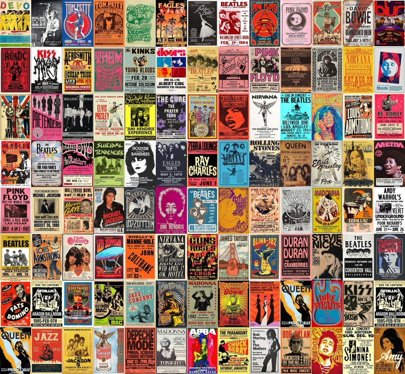 Vintage Rock Band Poster Set, Music Wall Art (digital Download) - Etsy