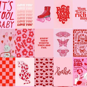 60 PCS | Red and Pink Danish Wall Collage Kit | Pink Preppy Poster ...