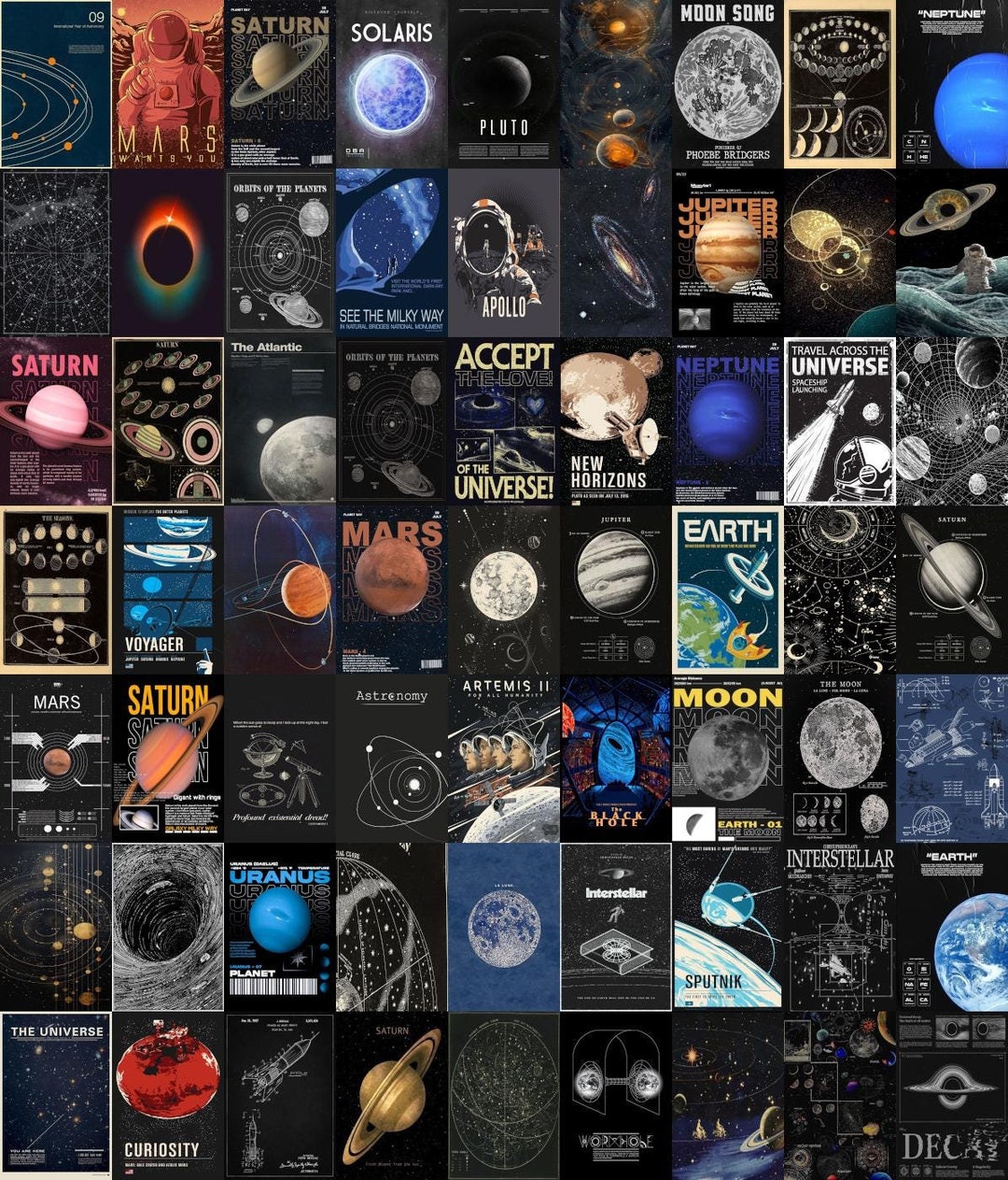Astronomy Wall Collage Kit - Dark Space Wall Art- Cosmos Aesthetic Wall ...