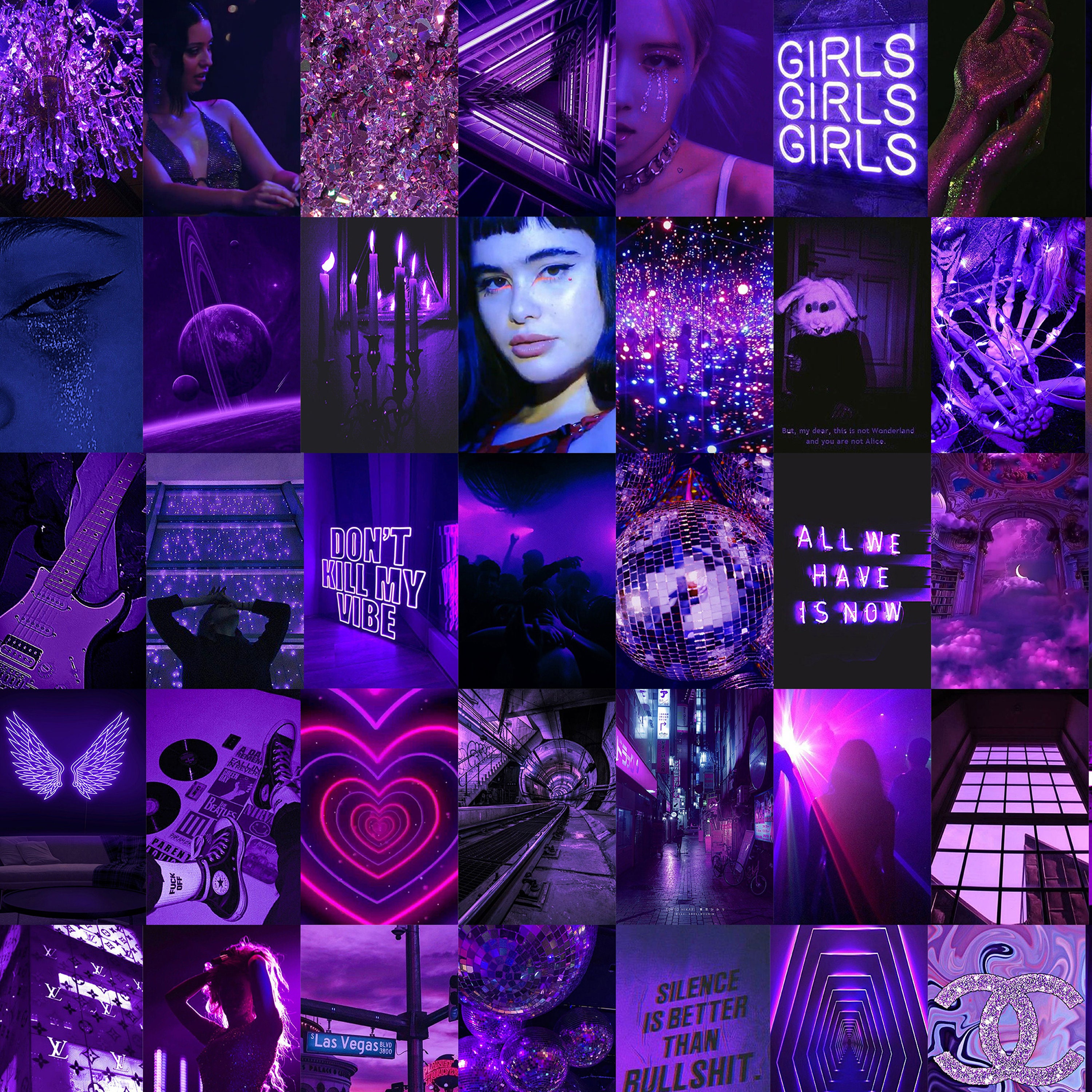 Neon Purple Room Decor, Neon Purple Collage Kit Wall Decor, Boujee ...