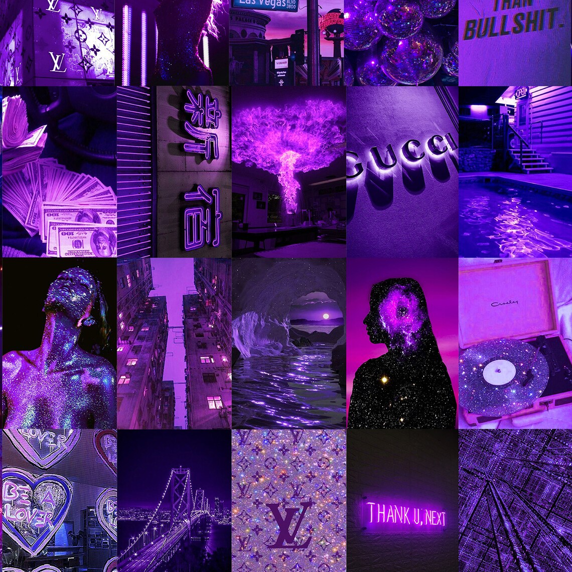 Neon Purple Room Decor, Neon Purple Collage Kit Wall Decor, Boujee ...
