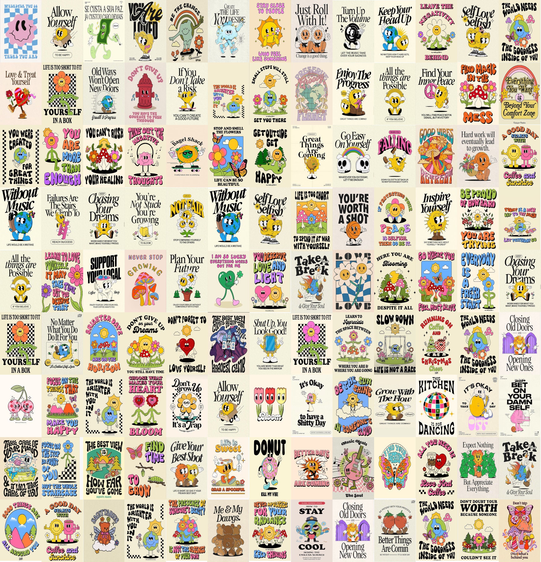 110 Retro Wall Collage Groovy Poster Prints Vintage Wall Decor Positive ...