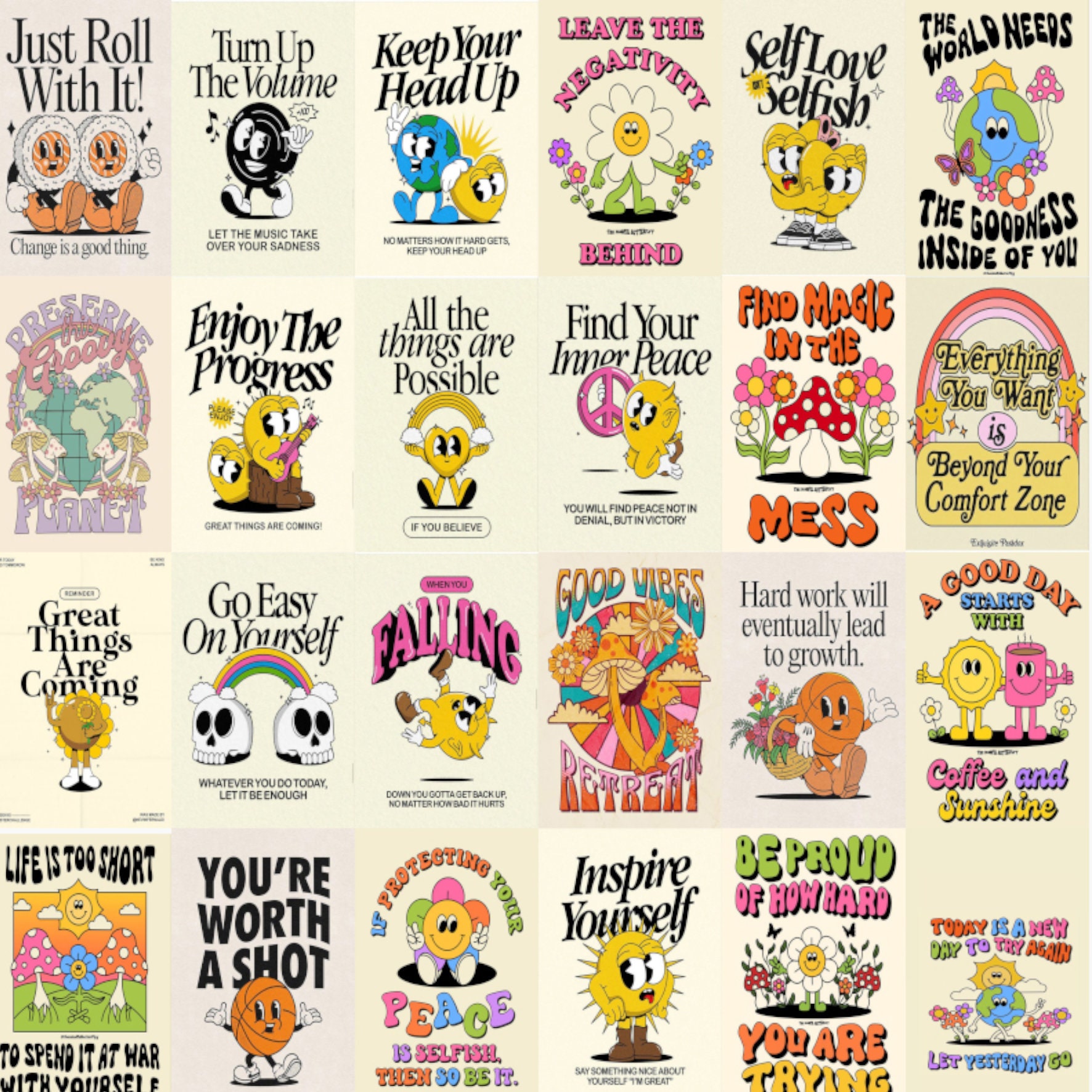 110 Retro Wall Collage Groovy Poster Prints Vintage Wall Decor Positive ...