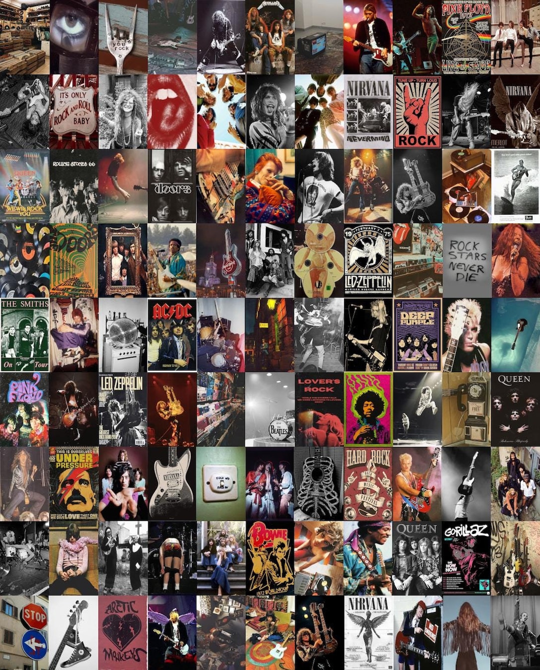 100 Vintage Posters Wall Collage Prints | Rock Music Vintage Wall ...