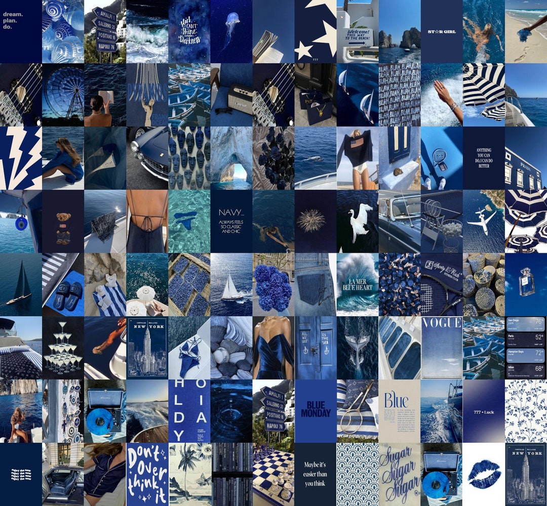 100 PCS | Navy Blue Wall Collage Kit Blue Photo Collage Prints Royal ...
