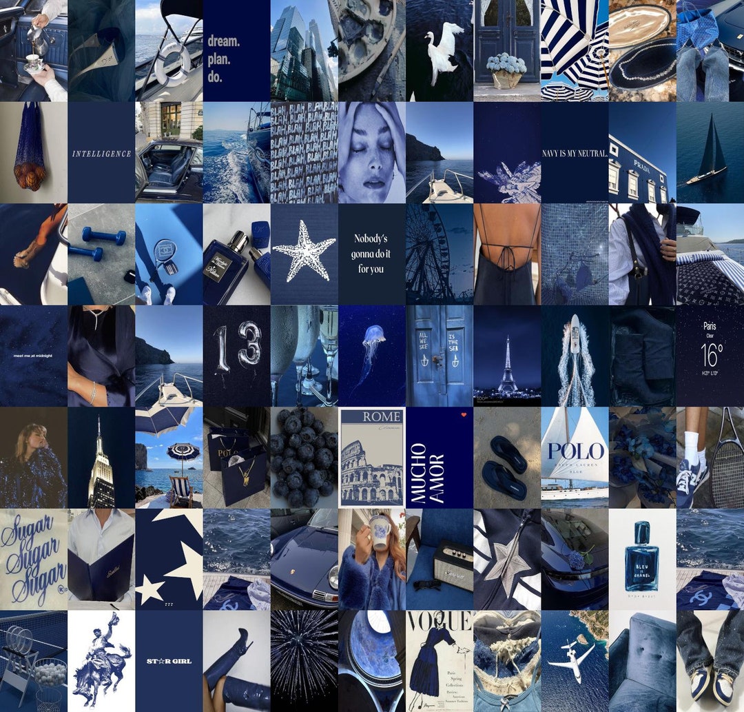 100PCS- Navy Blue Wall Photo Collage - Blue Aesthetic Print Collage ...