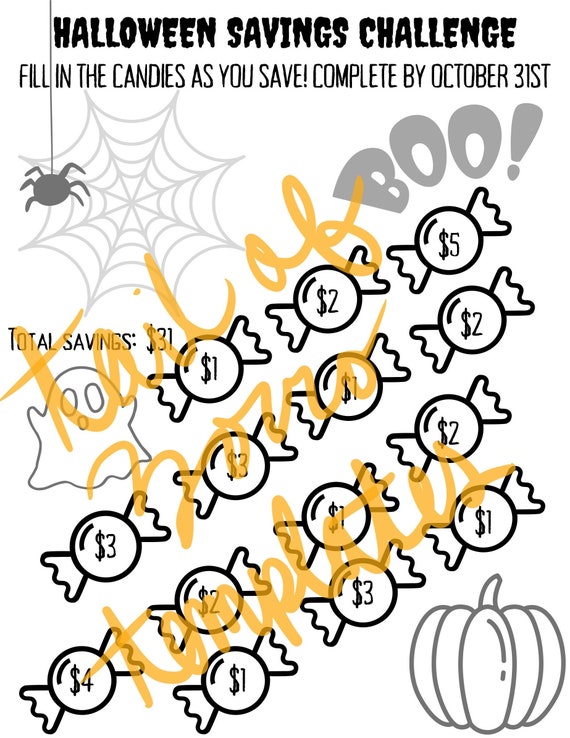 Halloween Savings Challenge PDF for Budgeting Debt Free - Etsy
