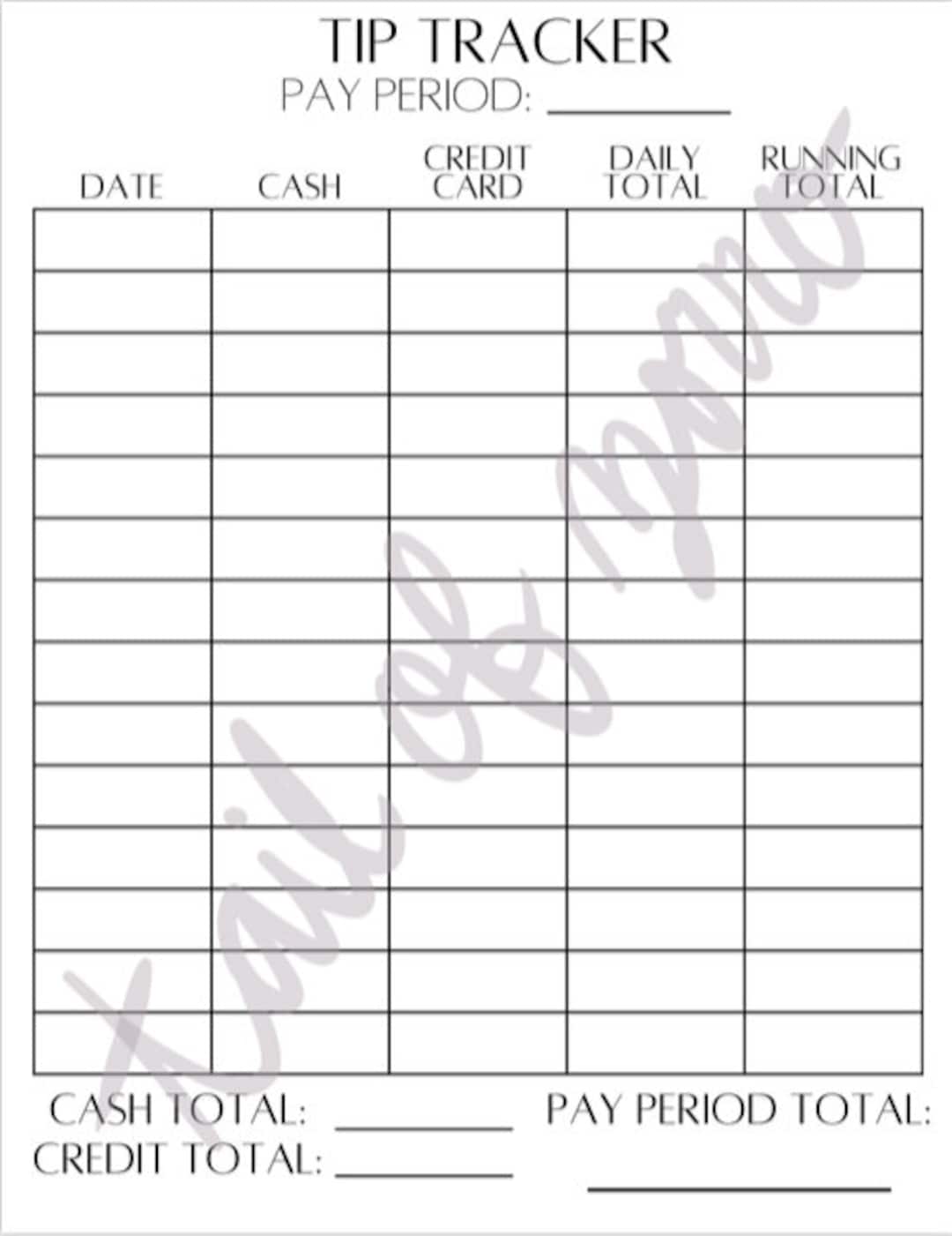 Tip Tracker for Servers, Bartenders, Tipped Wage Employees Custom: Cash ...