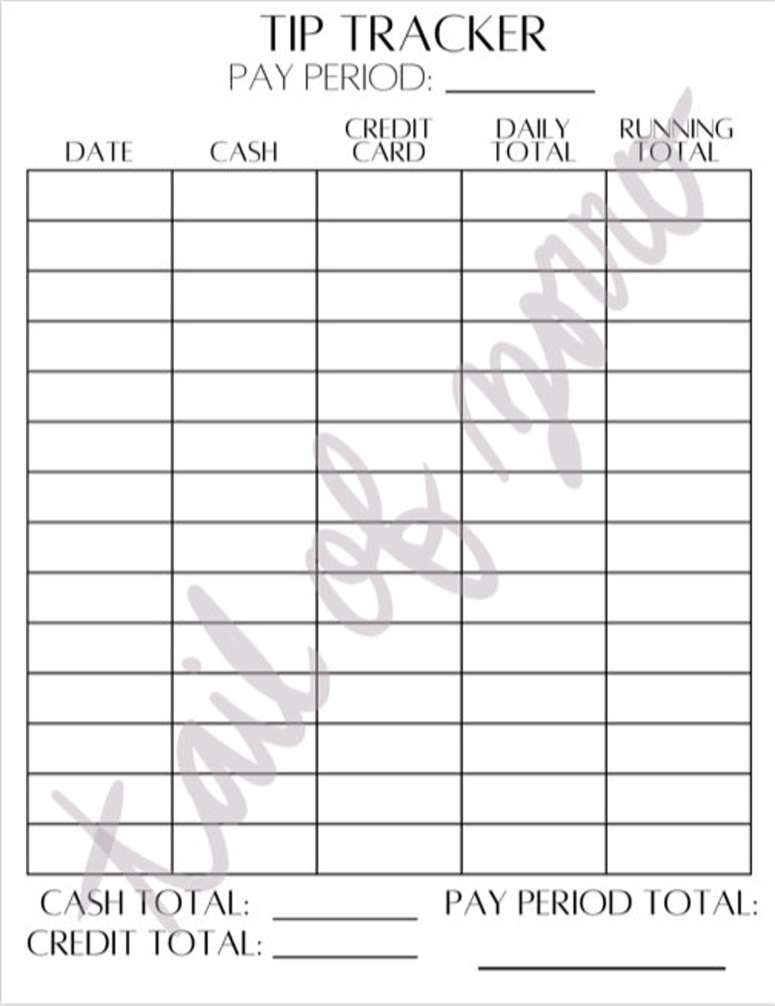 Tip Tracker for Servers, Bartenders, Tipped Wage Employees Custom: Cash ...