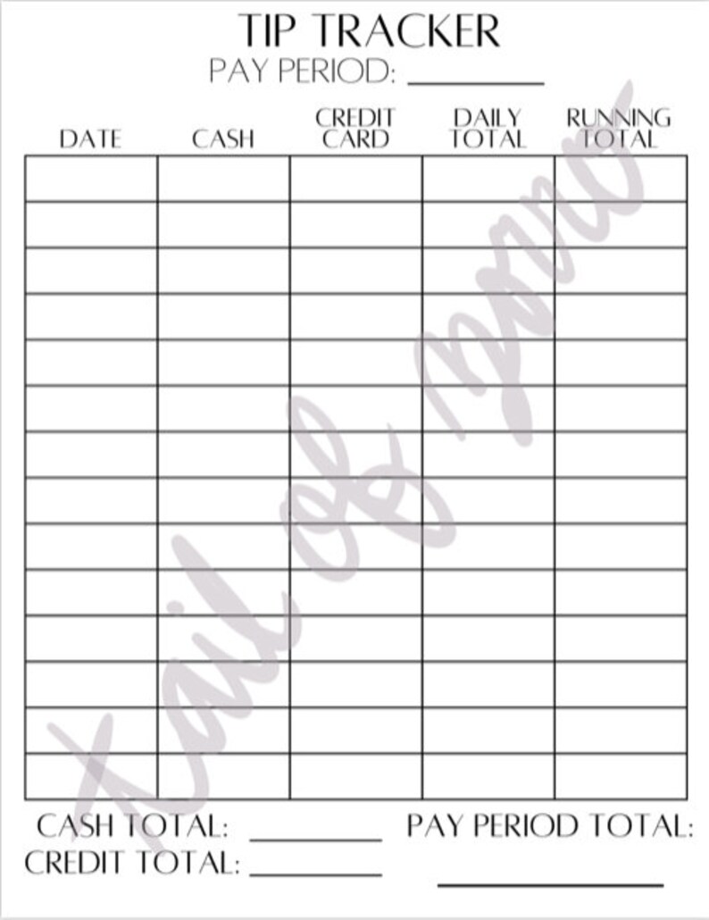 Tip Tracker for Servers, Bartenders, Tipped Wage Employees Custom: Cash ...