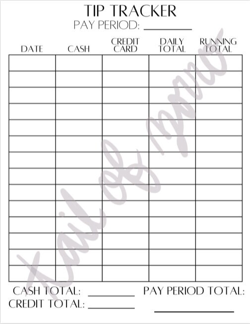 Tip Tracker for Servers, Bartenders, Tipped Wage Employees Custom: Cash ...