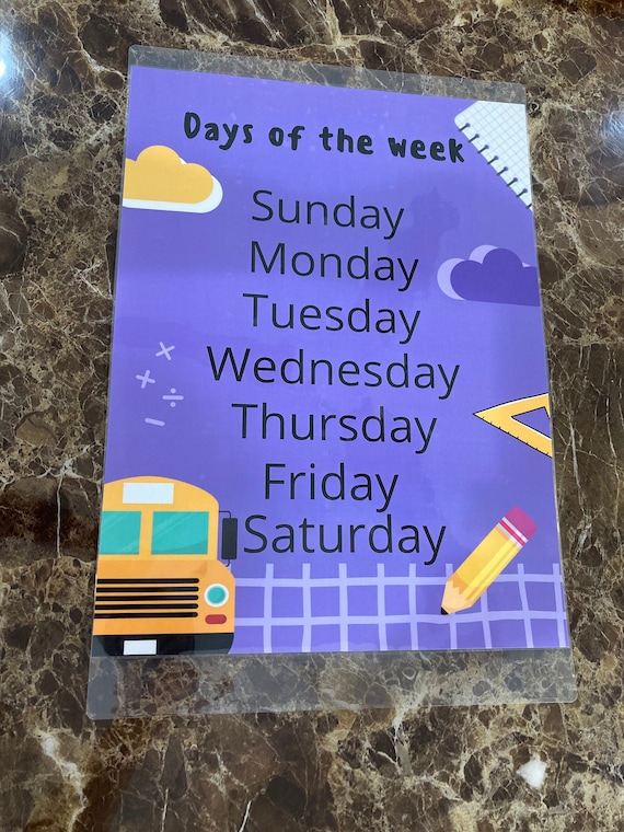 Laminated Days of the Week Poster 12x16 Inches - Etsy
