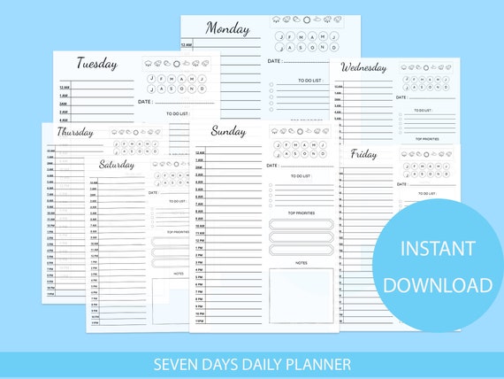 7 Day Planner 7 Day Planner Printable Daily Planner Weekly - Etsy