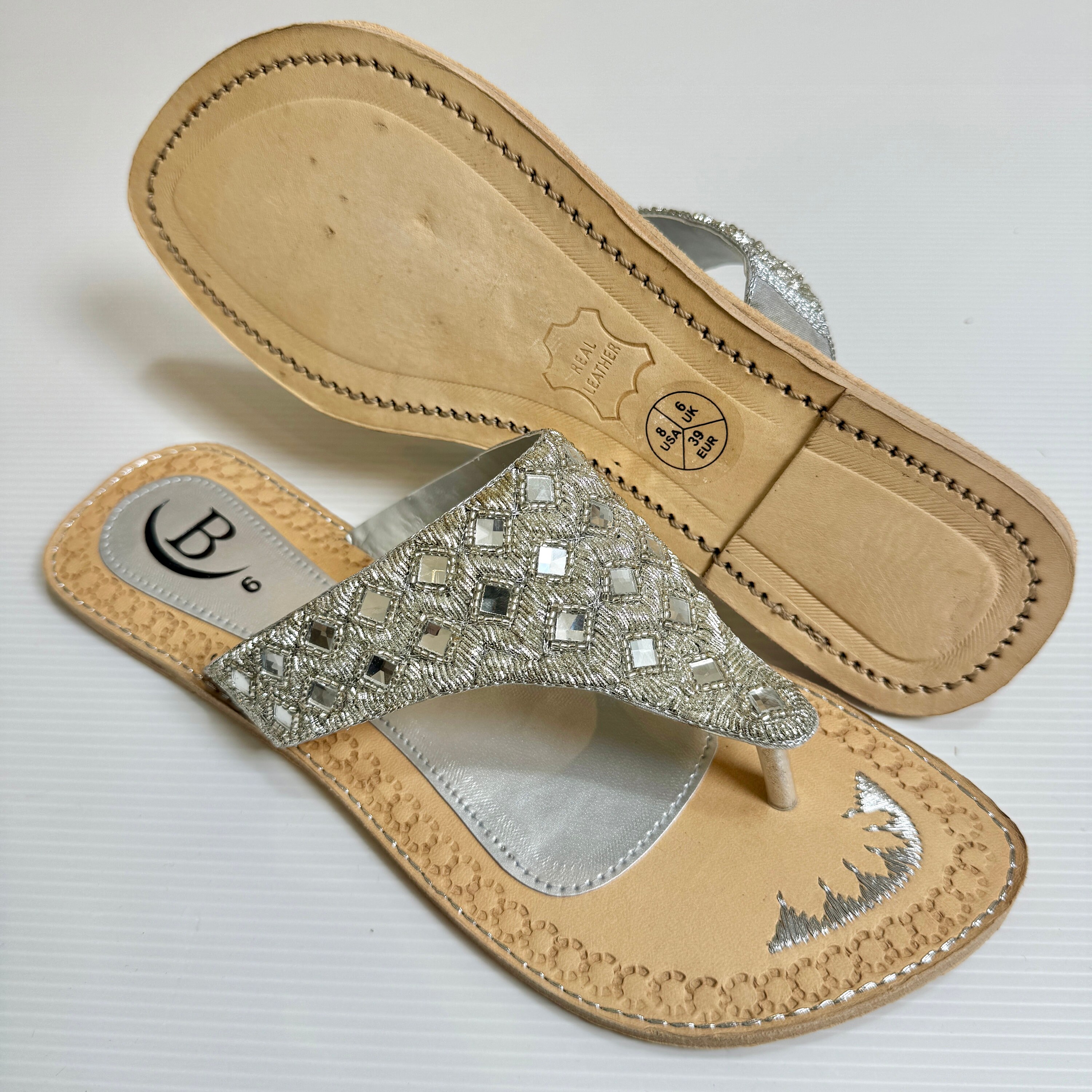 Hand Embroidery With Mirror Stones Indian/ Punjabi Jutti / Chappal / Slip on Flat Wedding Shoes ...