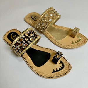 Bisma Handmade Embroidery Toe Post Leather Summer Party Wedding Sandals ...