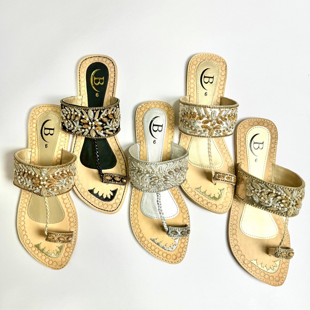 Bisma Handmade Embroidery Toe Post Leather Summer Party Wedding Sandals ...