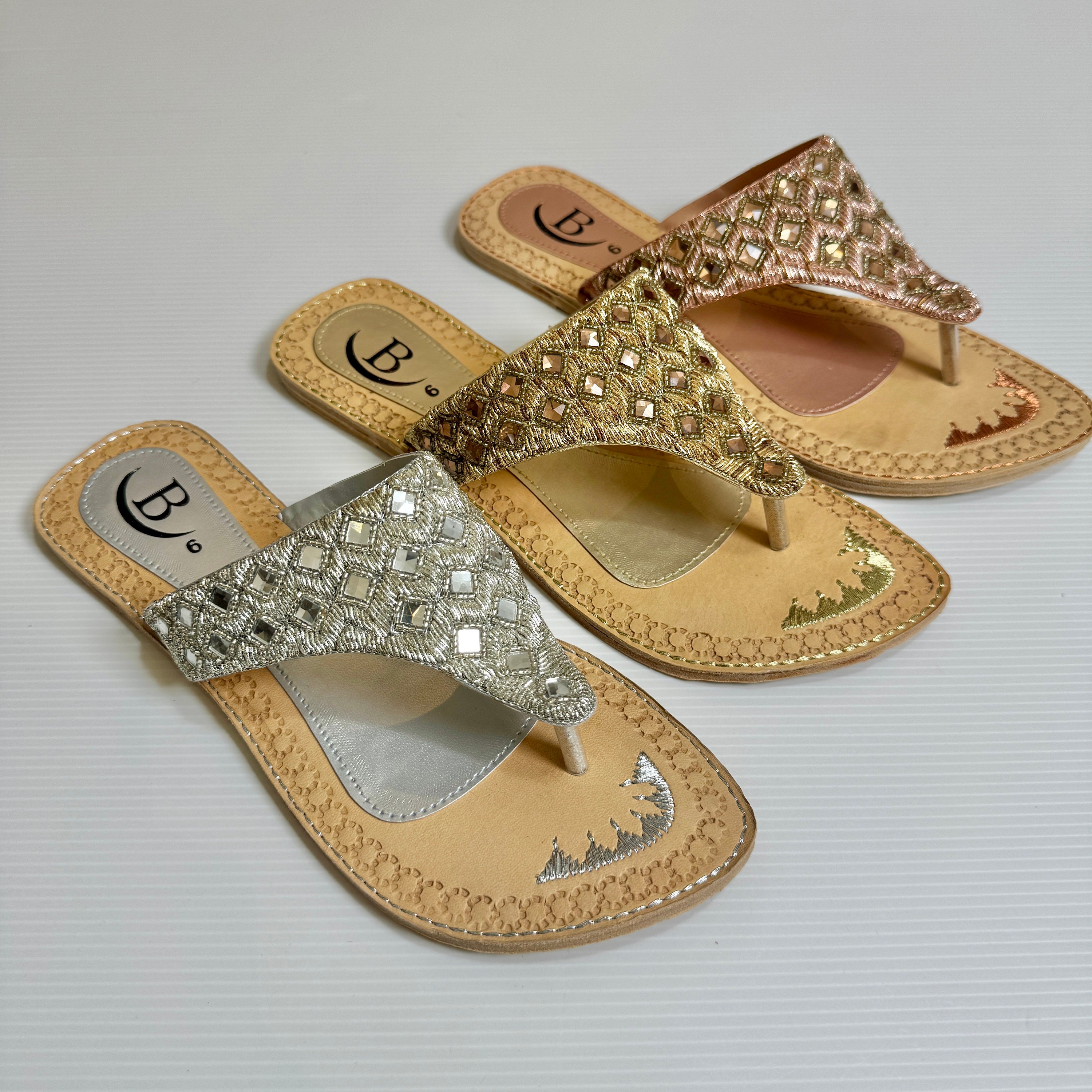 Hand Embroidery With Mirror Stones Indian/ Punjabi Jutti / Chappal / Slip on Flat Wedding Shoes ...