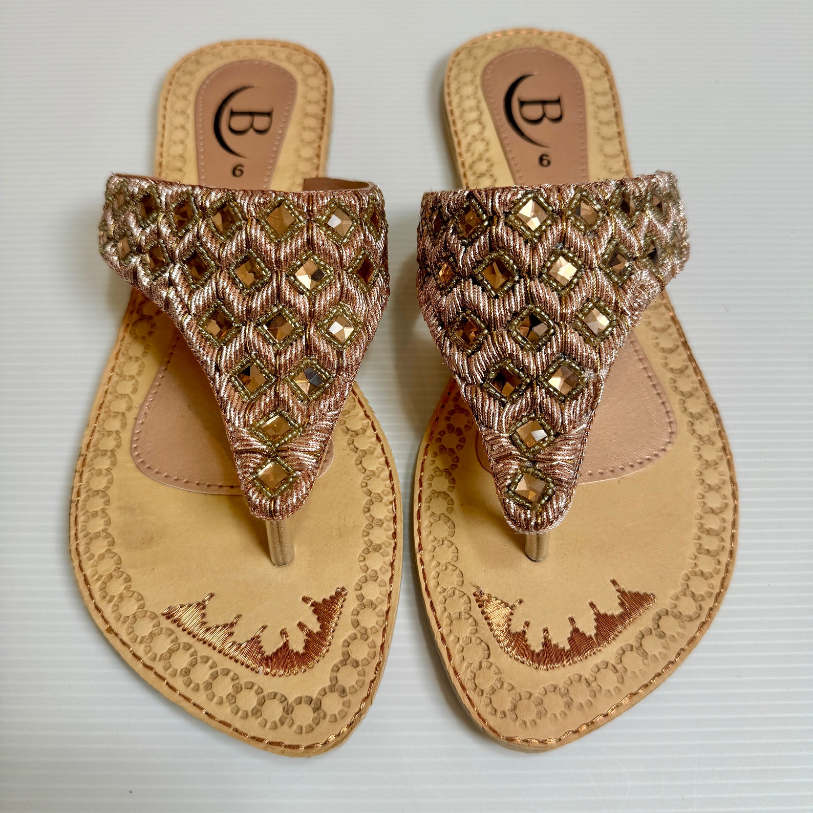 Hand Embroidery With Mirror Stones Indian/ Punjabi Jutti / Chappal / Slip on Flat Wedding Shoes ...