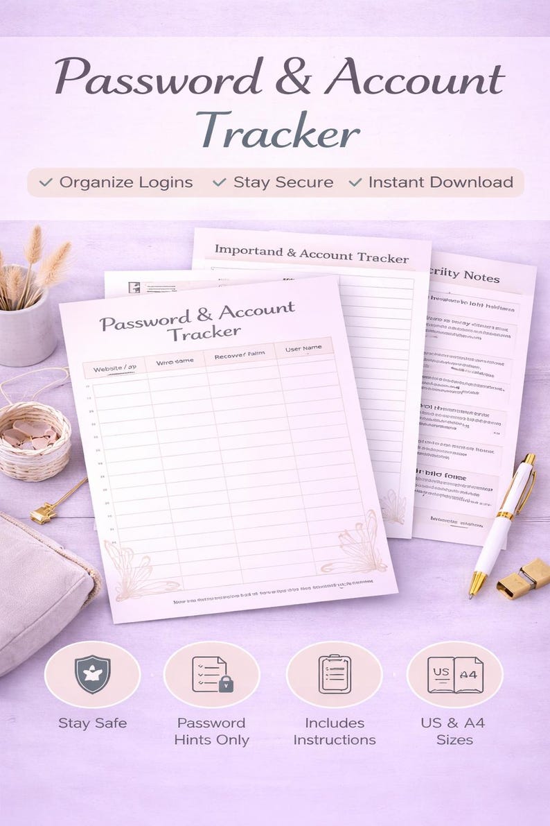 Password & Account Tracker Printable | Secure Login Organizer - Etsy