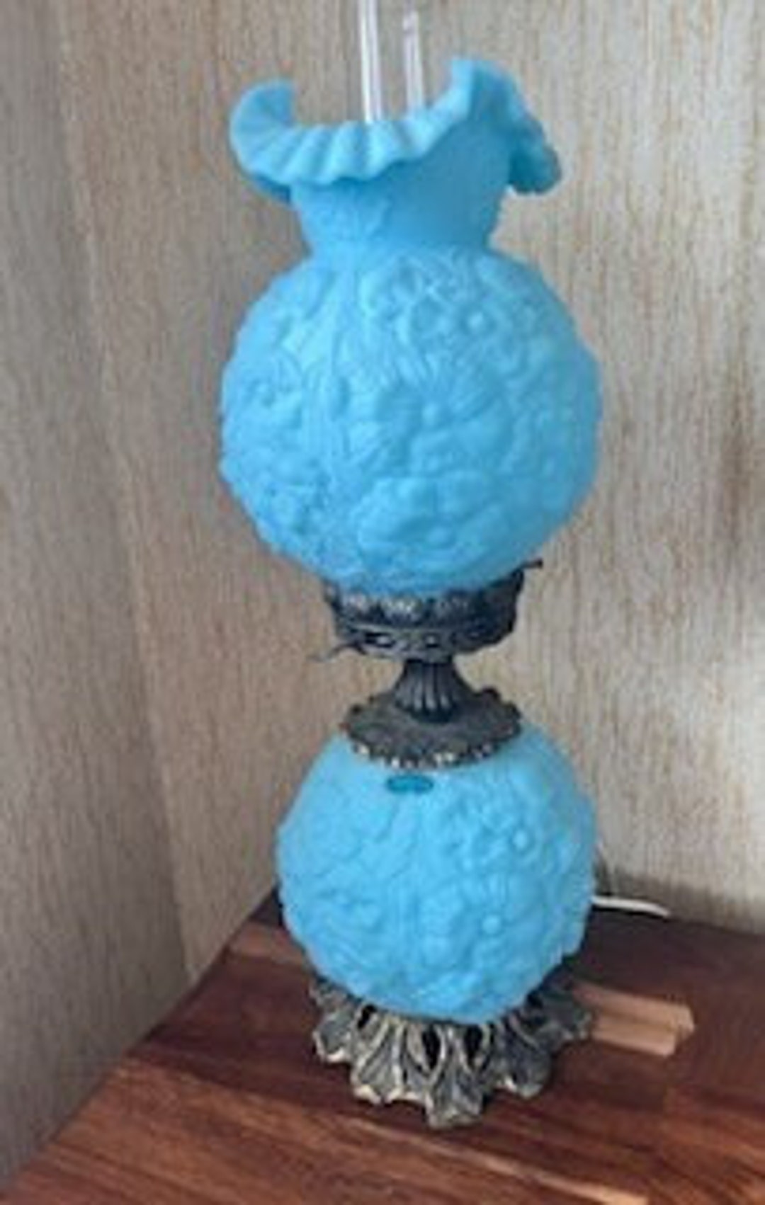 Fenton Blue Satin Puffy Poppy Embossed Art Glass Gone With the Wind ...