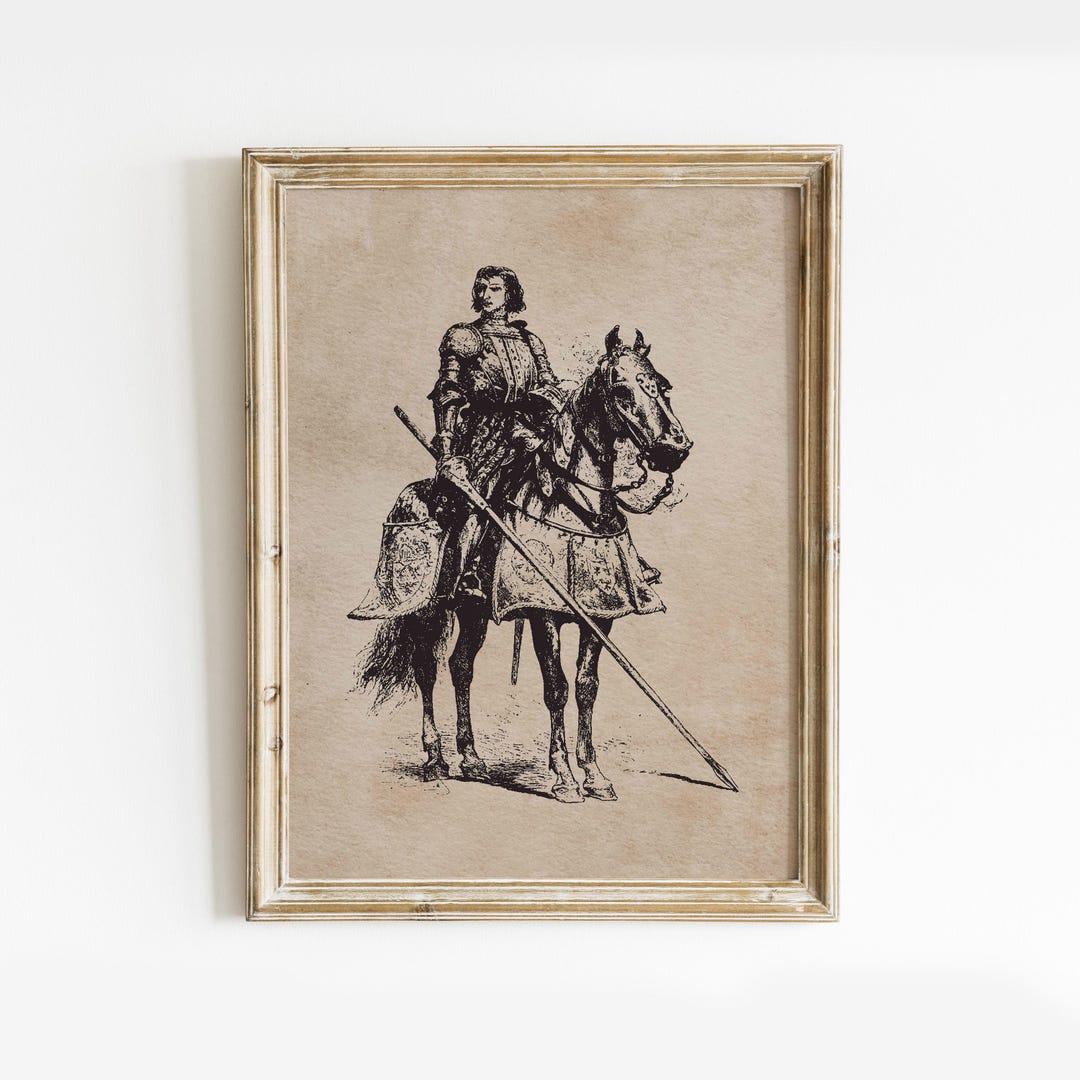 Vintage Knight Painting, Medieval Art Print, Horse Riding Wall Art ...