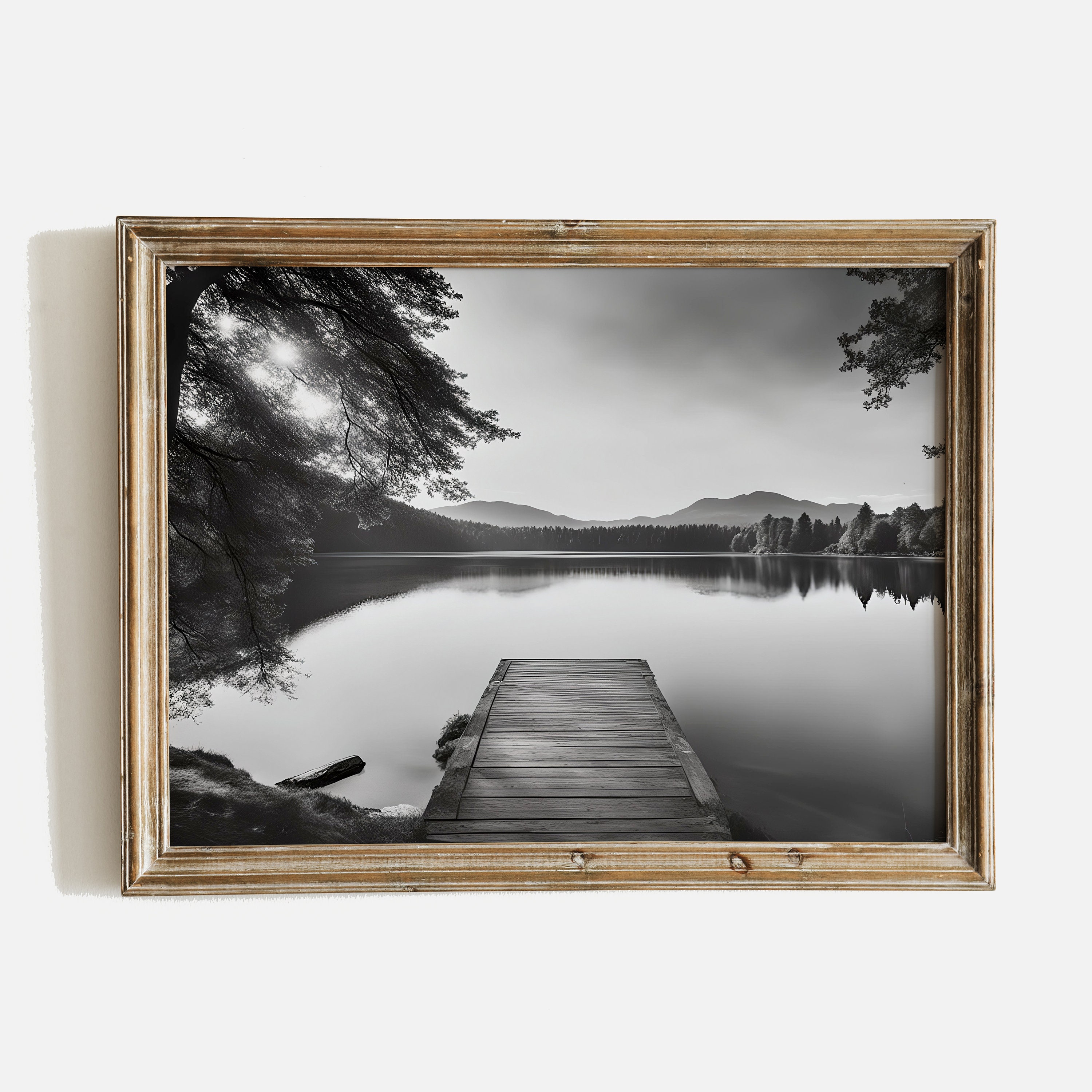 Lake Wall Art, Black and White Prints, Lake Painting Original, Vintage ...