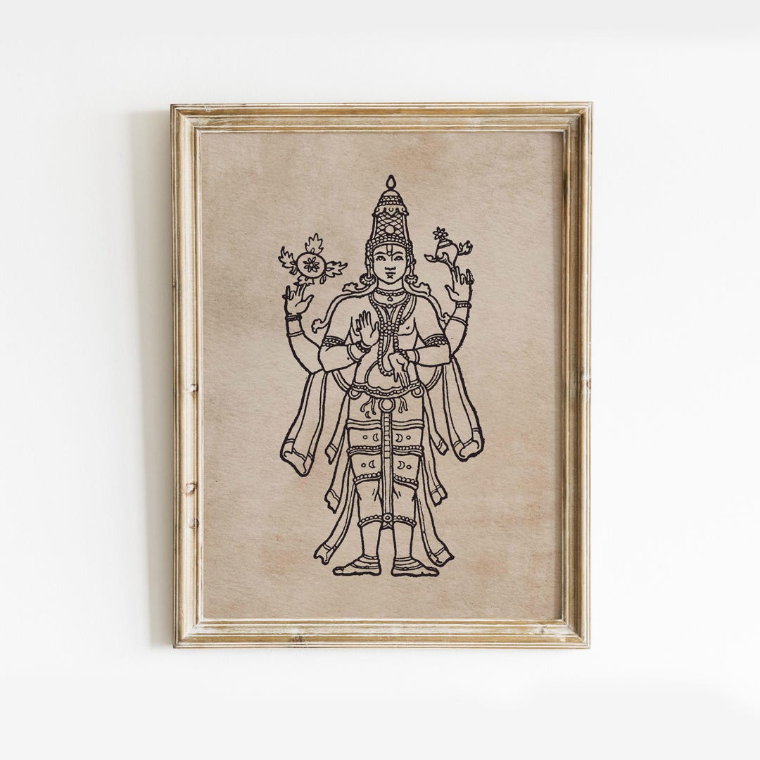 Vintage Vishnu Art Print, Hinduism Wall Art, Religion Painting, Vishnu ...