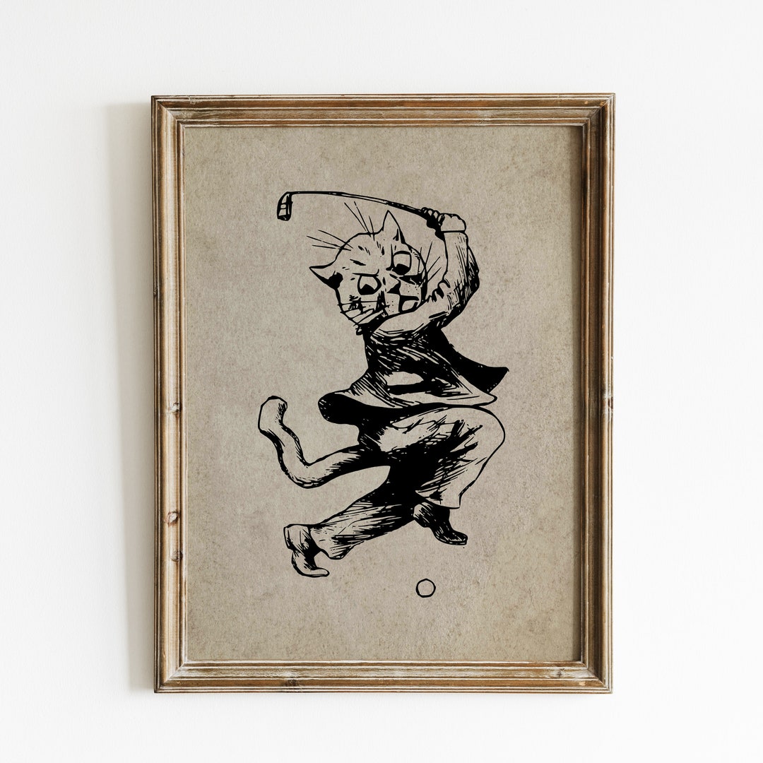 Cat Golfer Print, Cat Wall Art Print, Vintage Wall Art, Golf Prints ...