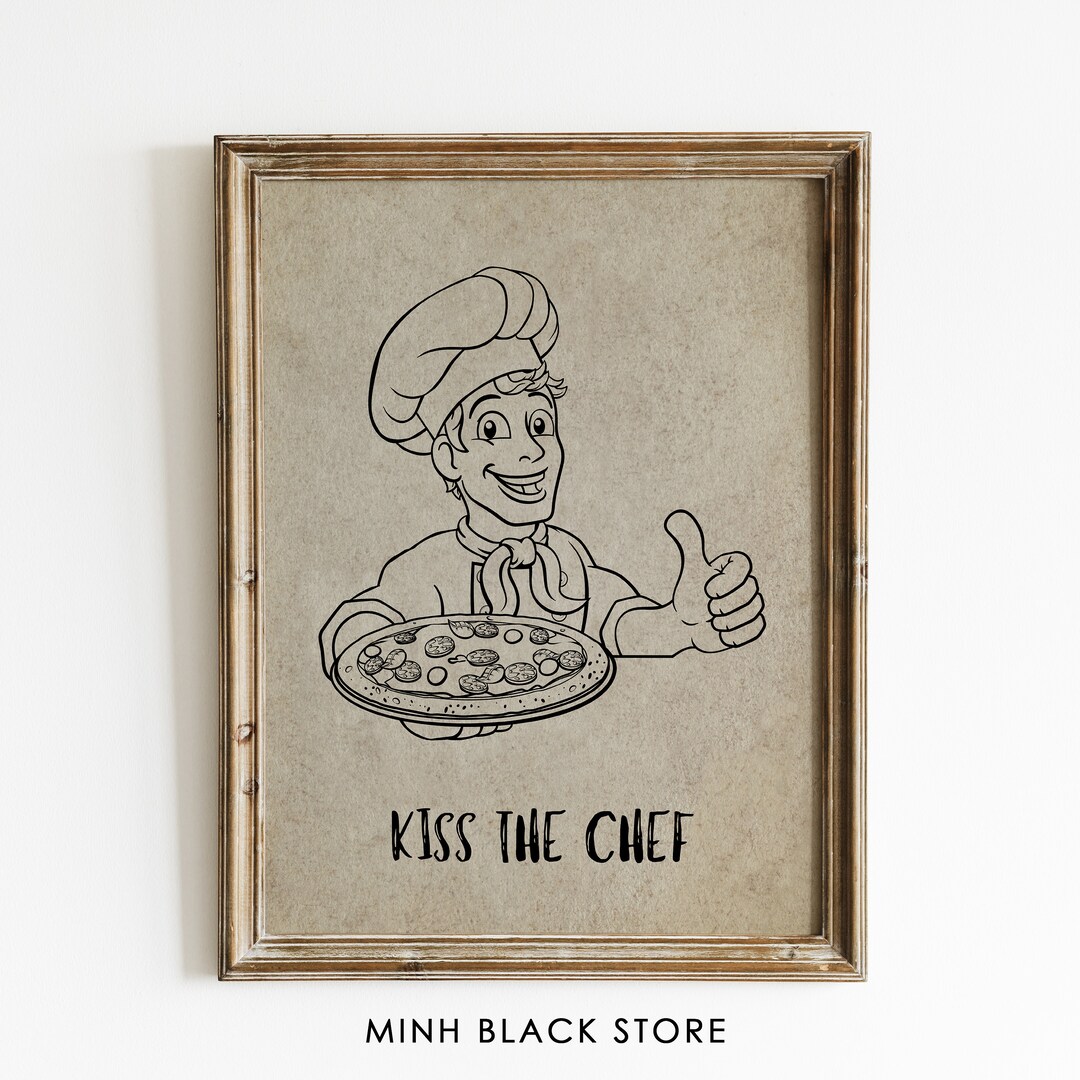 Kiss the Chef Print, Kitchen Decor Wall Art Printable, Cooking Art ...