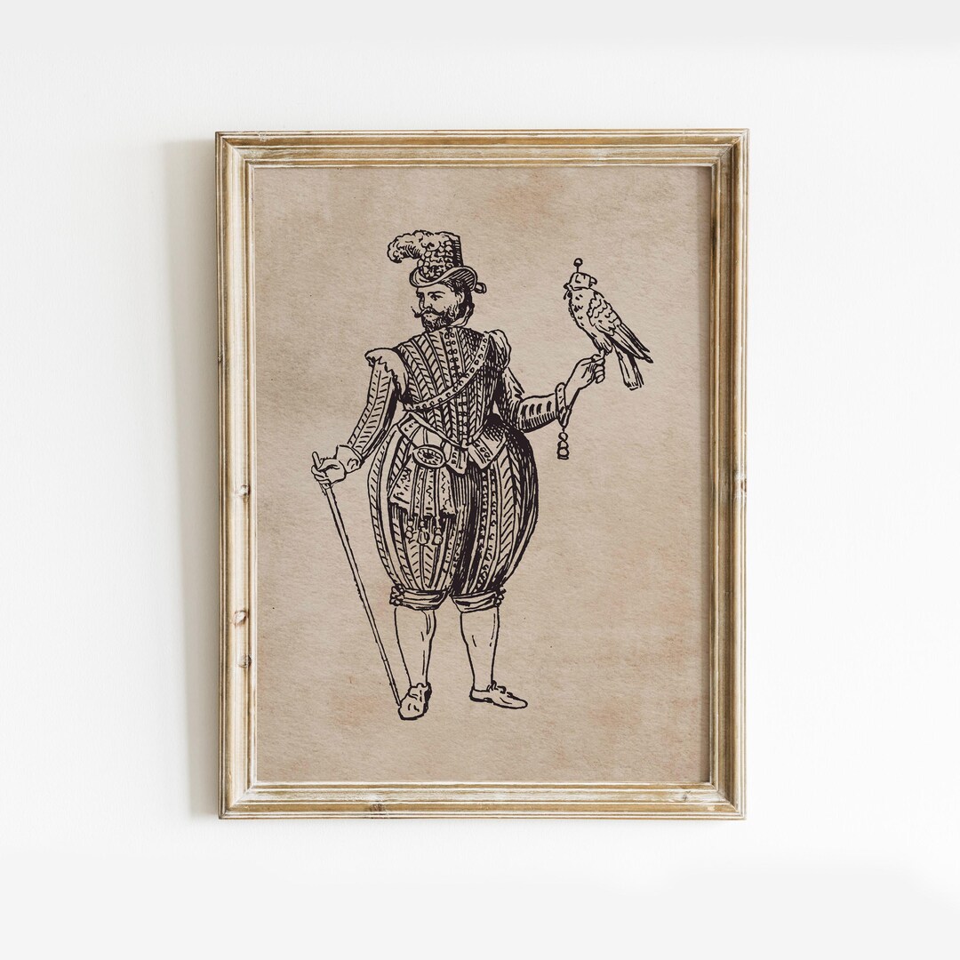 Vintage Man Medieval Art Print, Medieval Wall Art, Man Painting Print ...