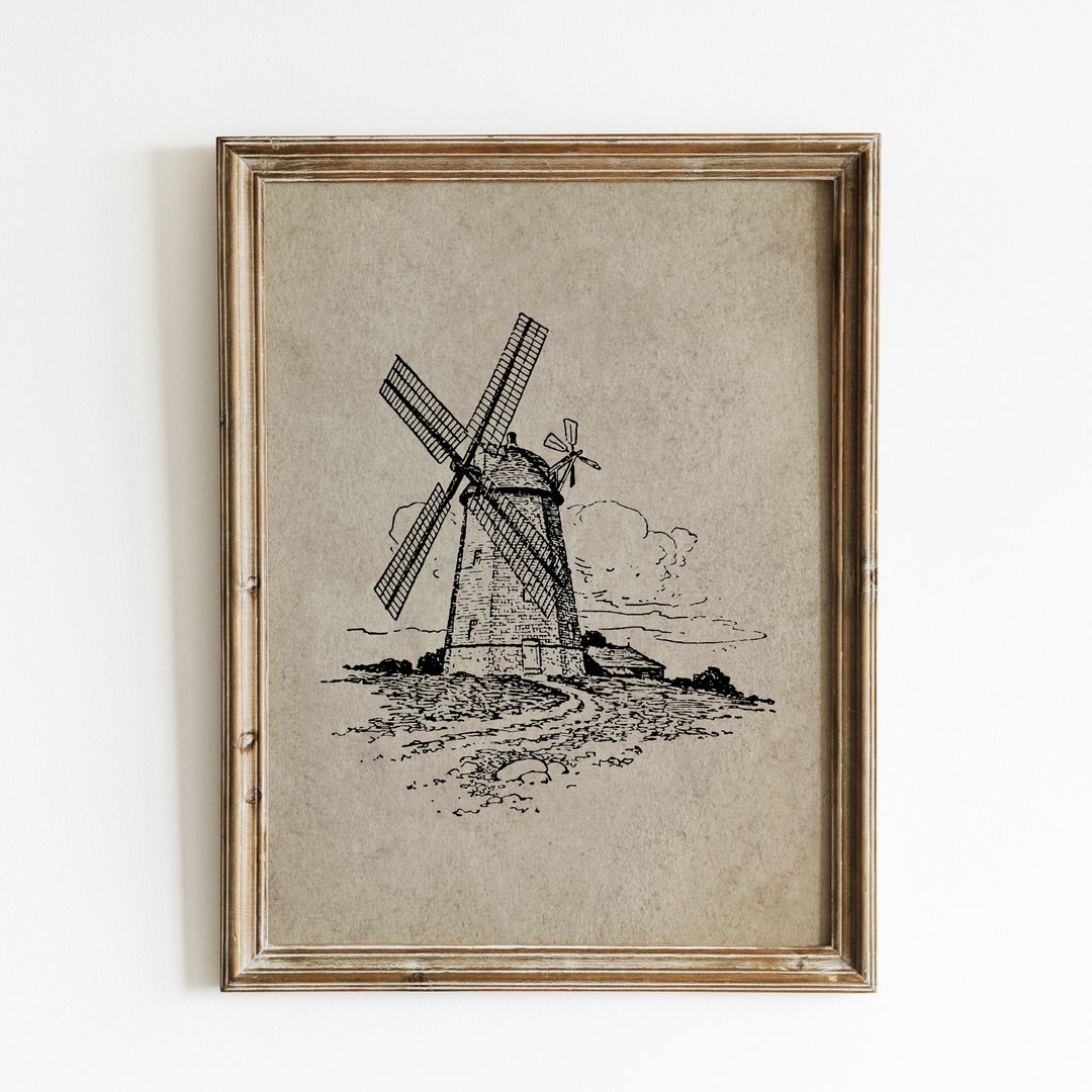 Windmill Wall Art, Windmill Painting, Vintage Windmill Wall Decor ...
