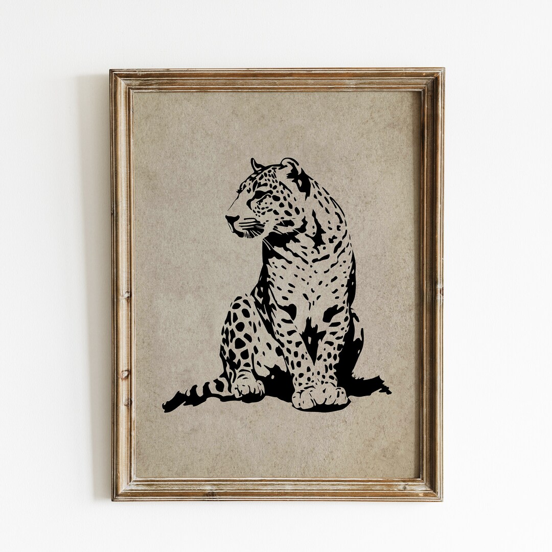 Leopard Print Wall Art, Leopard Painting, Vintage Wall Art, Leopard Art ...