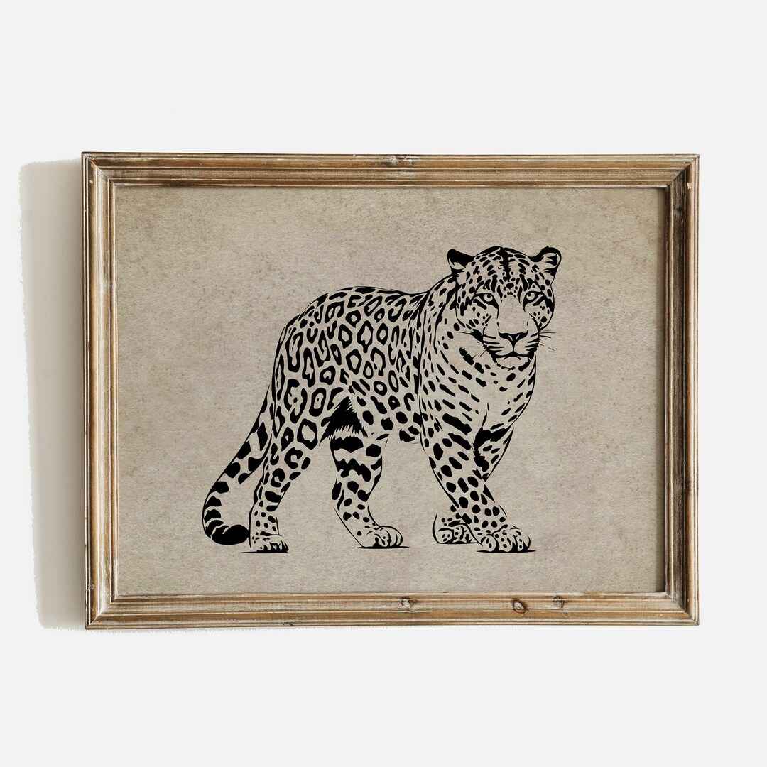 Leopard Wall Art Print, Leopard Painting, Vintage Painting Print ...