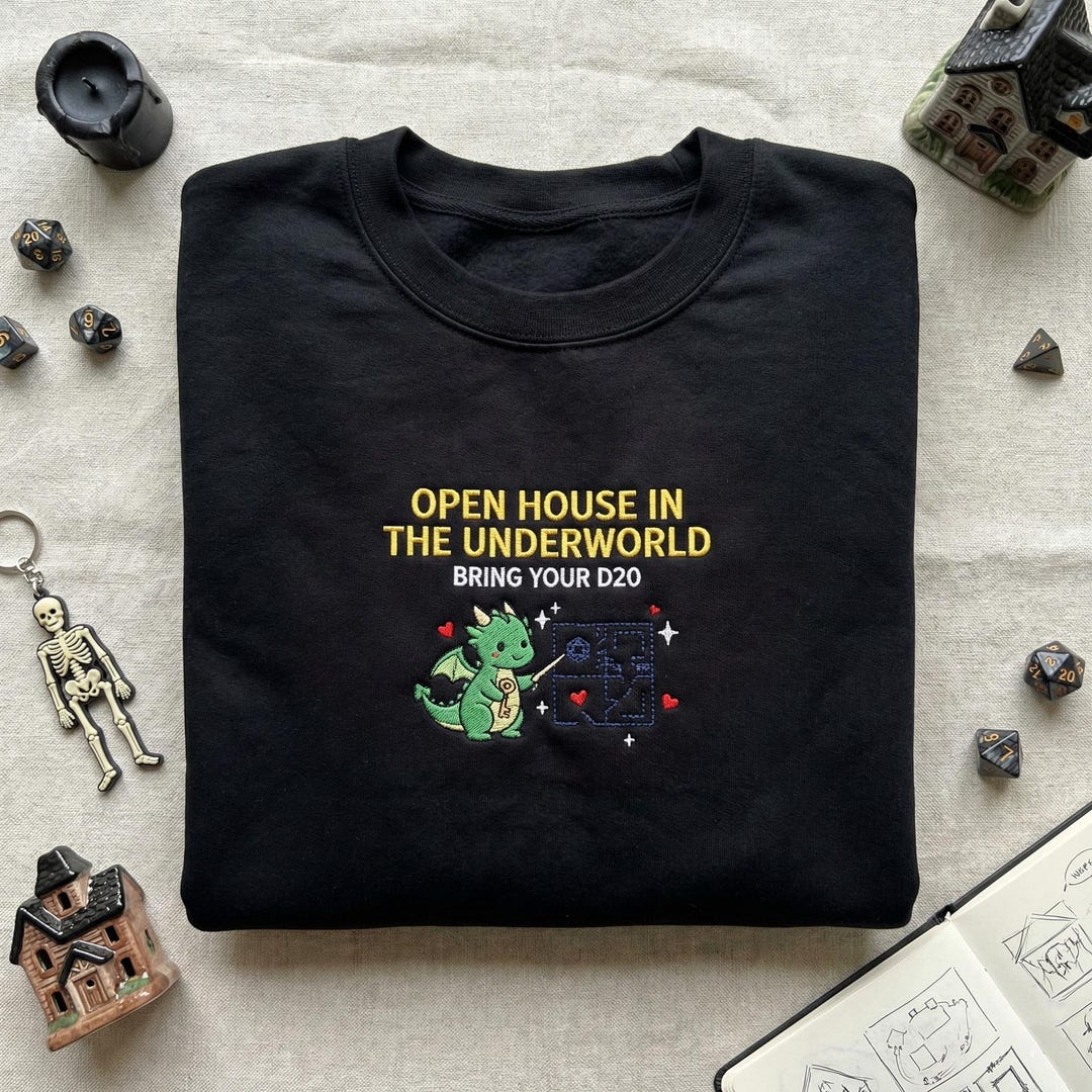 Open House in the Underworld Embroidered Sweatshirt, Funny RPG Dragon ...