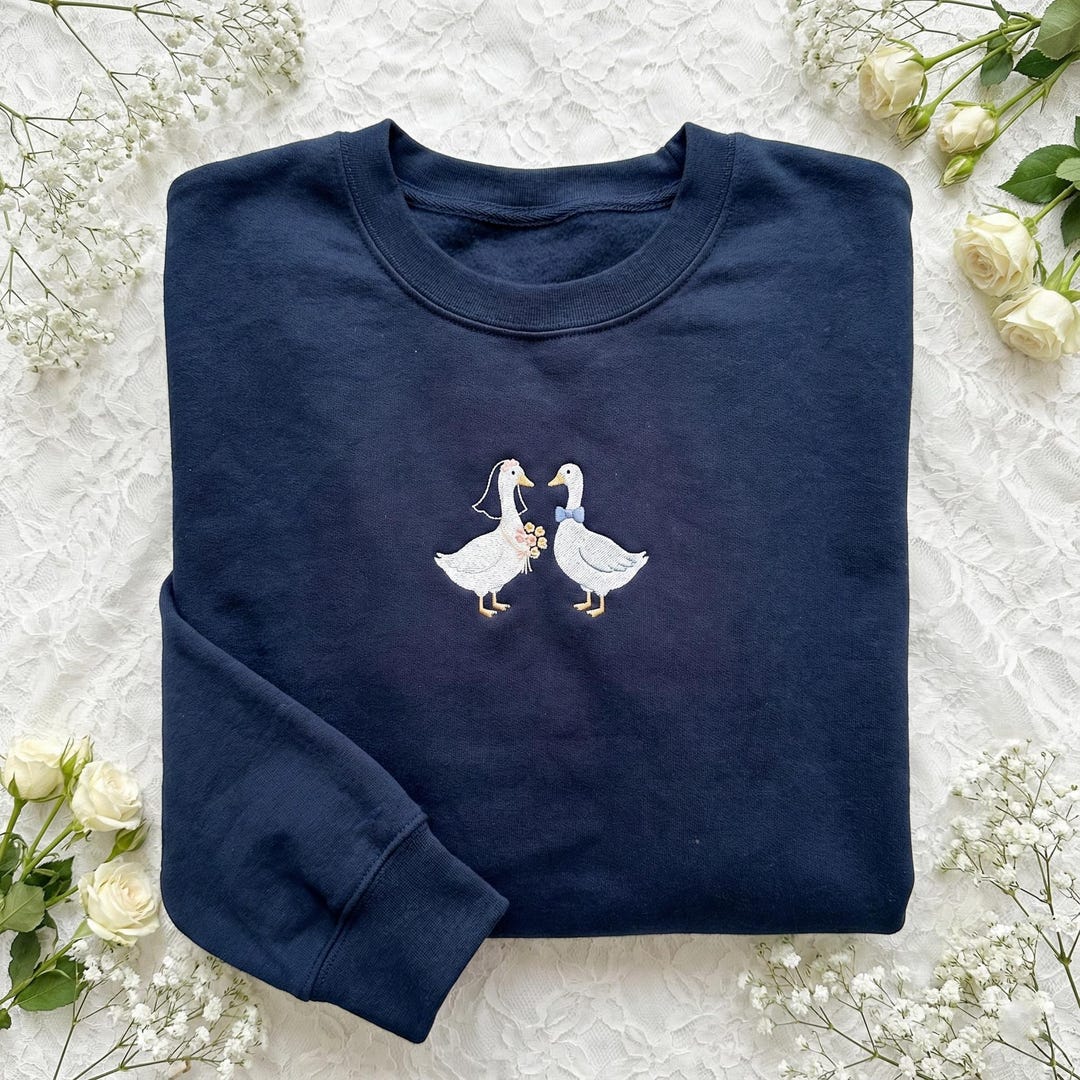 Embroidered Wedding Duck Sweatshirt, Bridal Goose Hoodie, Newlywed Gift ...