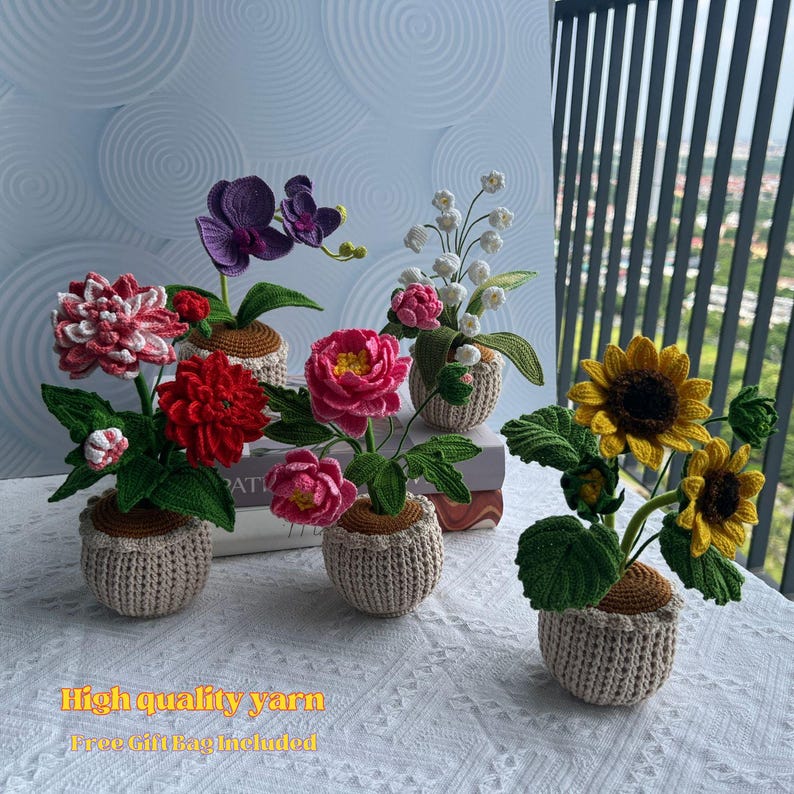 Crochet Flower in the Pot, Handmade, Personalized Gift for Her, Home ...